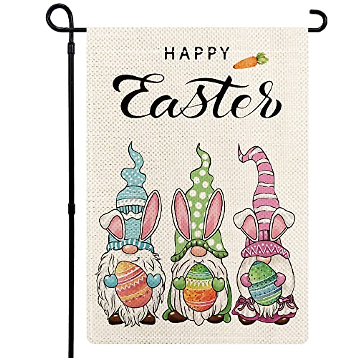 YOVOYOA Happy Easter Rabbit Bunny Gnomes Garden Flag 12.5 x 18 Inch Double Sided Welcome Pees Easter Eggs Flag, Easter Farmhouse Decor