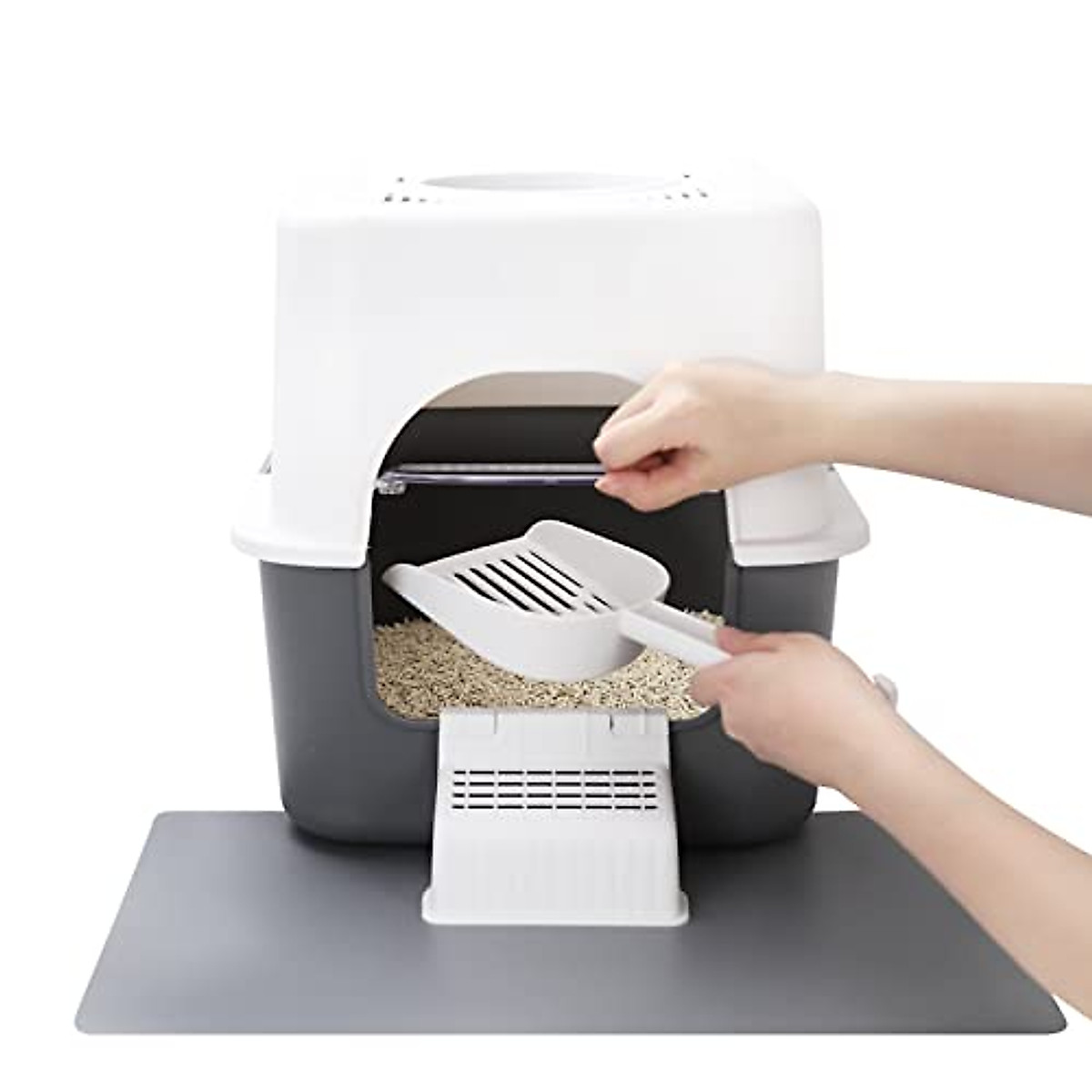 Sfozstra Cat Litter Box with Lid, Fully Enclosed Splash-Proof Litter Box,Top Entry Cat Litter Box, Easy to Assemble and Installation (Grey, Small)