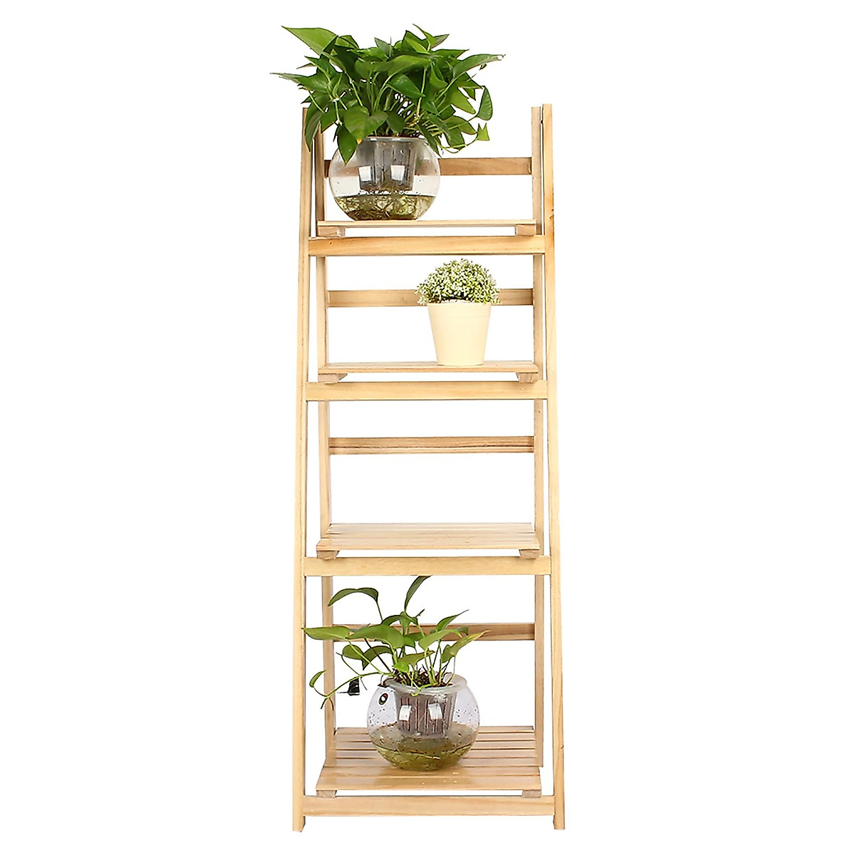 Qcwwy Practical and 4 Tier Ladder Shelving - Foldable Storage Rack for Home Bookcase Stand (Log Color), Qcwwyrodt0vns36-03