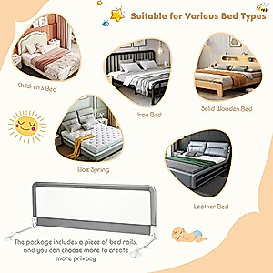 Baby Joy Bed Rails for Toddlers, 59‘’ Extra Long, Swing Down Bed Guard w/Safety Straps, Folding Baby Bedrail for Kids Twin, Double, Full Size Queen & King Mattress (Gray, 59-Inch)