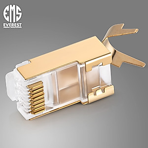 Everest Media Solutions RJ45 Cat7 & Cat6A Pass Through Connectors - 30 Pcs, 50UM Gold Plated Shielded FTP/STP External Ground for 23 AWG Network Cable