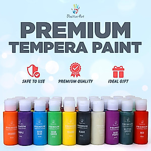 Kids Tempera Paint Set | Value Pack Includes 40 Washable Non-Toxic Colorful Paints (2oz bottles) & 15 Brushes | Metallic, Neon, Glow In The Dark, Glitter Paints | Paint For Arts & Crafts, Fun Projects