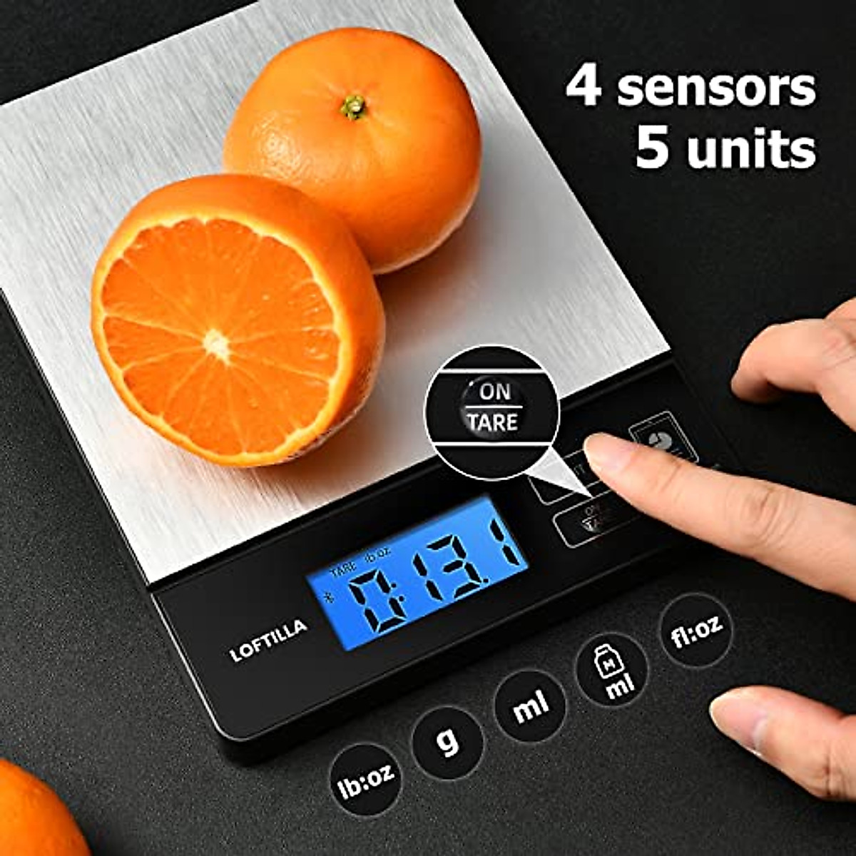 Loftilla Digital Food Scale for Weight Loss, Smart Kitchen Gift Scale for Food Ounces and Grams, Food Weight Scale for Food with Nutritional Calculator, Baking Scale for Cooking, 1g/0.1oz, 11lb/5kg