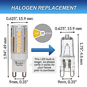 Simba Lighting G9 LED Light Bulb (5 Pack) 4W T4 40W Halogen Replacement for Pendants, Ceiling Lights, Desk Lamp, Wall Sconce, 120V JCD Bi-Pin Base Non-Dimmable, 3000K Soft White