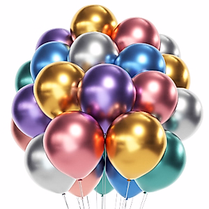 Chrome Metallic Balloons 12 Inch 80Pcs Latex Party Balloons Assorted Color Multicolor Balloons for Graduation Halloween Christmas New Year Party Decorations