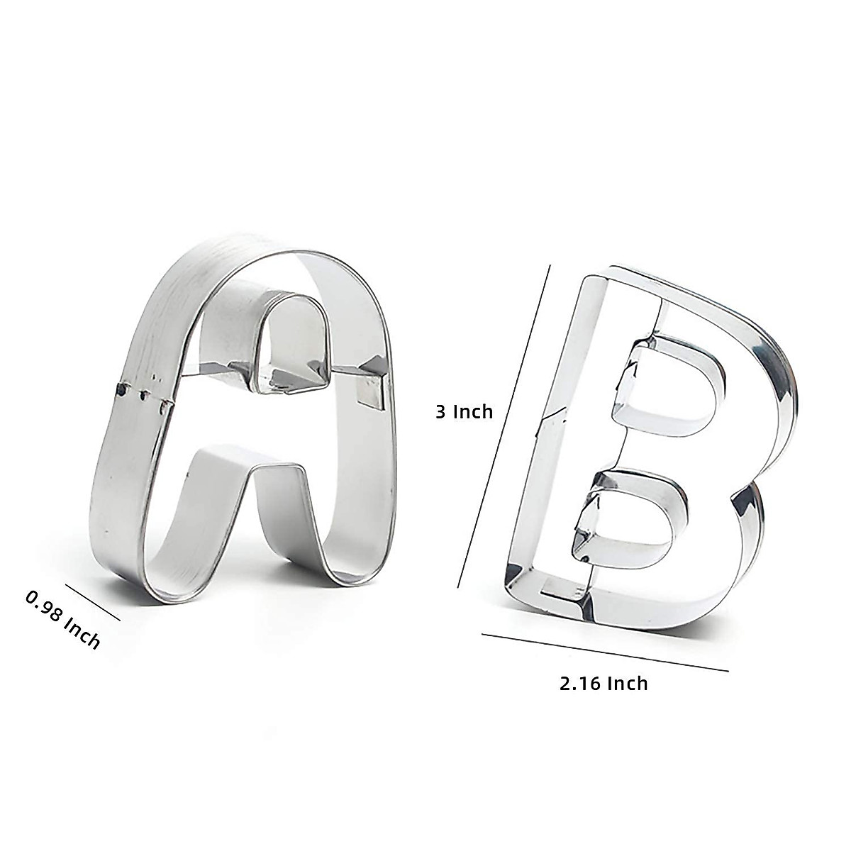 Alphabet Cookie Cutters Set, 26 Pcs Stainless Steel Large Mold Tools for Fondant Biscuit, Cake, Fruit, Vegetable, or Dough Cut (3 inch)