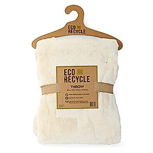 Eco Recycle Soft Royal Plush Oversized Throw Blanket, Made from 30% Recycled Fibers, 50"x70", Ivory