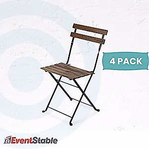 French Bistro Folding Chair - Wooden Patio Chair - Commercial-Grade Foldable Chair - Sturdy Black Steel Frame Outdoor Chair - Armless Folding Lawn Chair for Garden Backyard Porch - 4 Pack