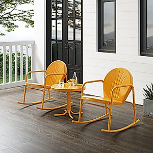 Crosley Furniture KO10020TG Griffith 3-Piece Retro Metal Outdoor Seating Set with Side Table and 2 Rocking Chairs, Tangerine Gloss