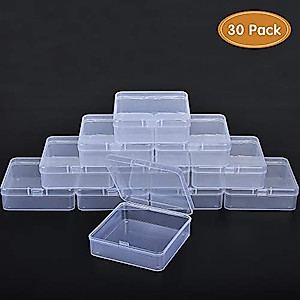 Akamino 30 Pack Small Clear Plastic Beads Storage Containers Box with Hinged Lid for Storage Beads,Crafts, Jewelry, Hardware and Other Small Items Accessories (3.3 x 3.3 x 1.2 inches)