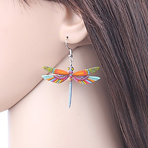 Bonsny Drop Dangle Sweet Blue Flying Dragonfly Earrings Gift Insect Pattern Fashion Jewelry For Women (Colorful)