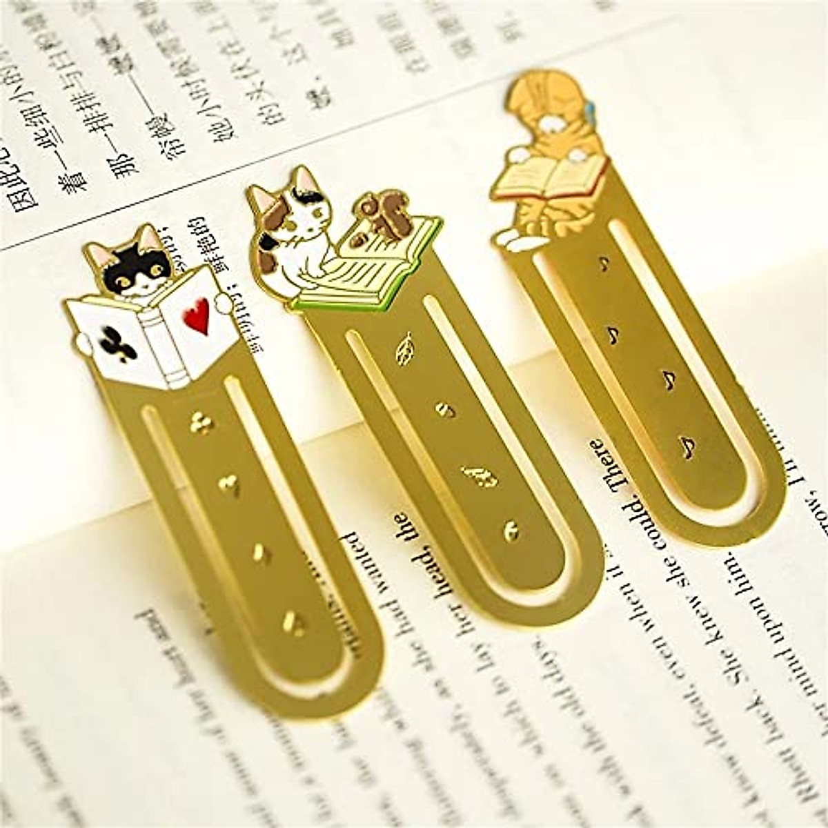 1 PC Cute Animal Paper Bookmarks,Pottering Cat Cartoon Cat Anime Reading Marker Metal Bookmark Theme Page Marks Stationery Bookmarks(Music cat)
