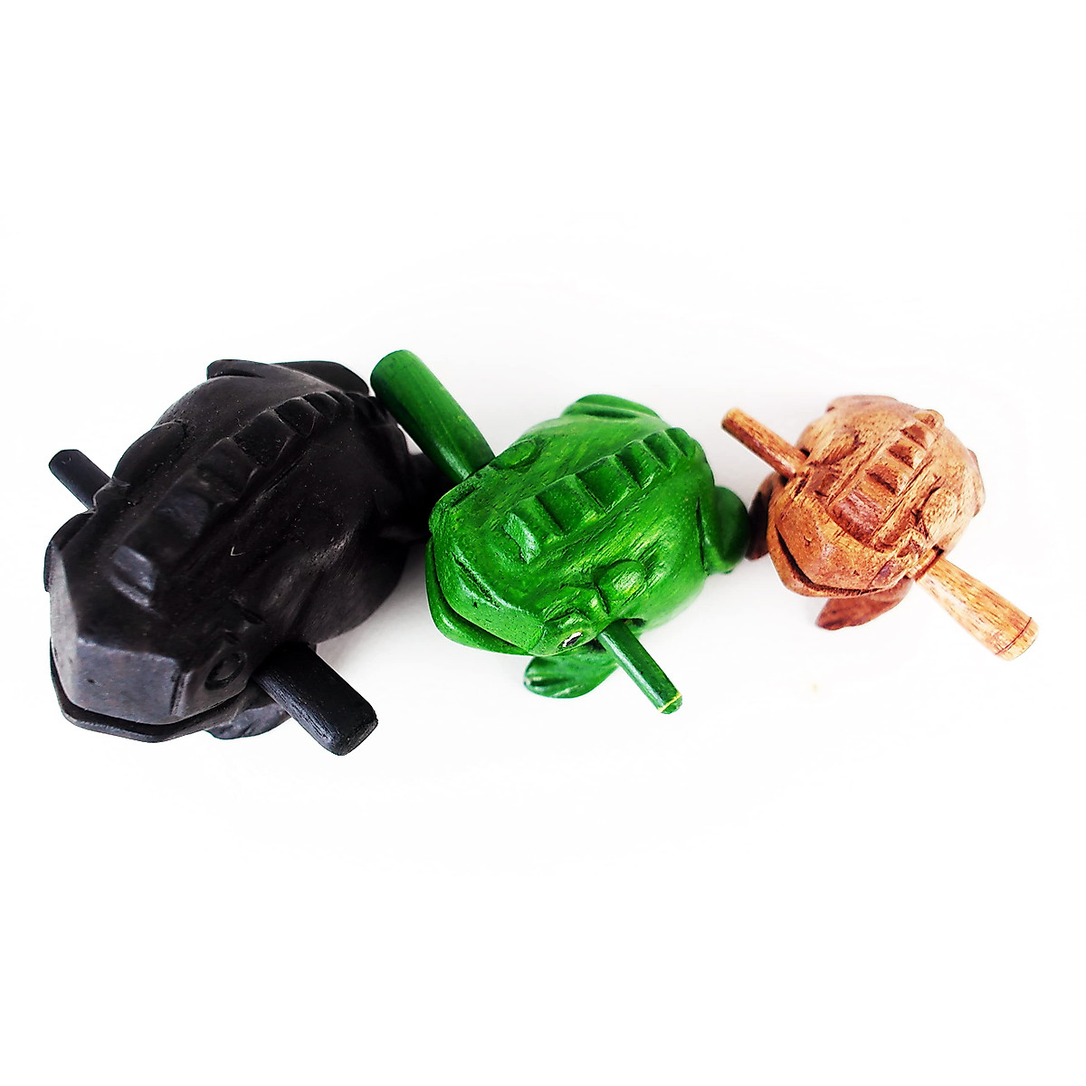 Guiro Percussion Instruments Wooden Frog 3 Pieces Set of 3 Natural Wood Güiro Frog 10-8-5 cm Black Green Wood Carving