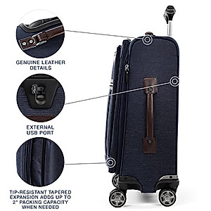 Travelpro Platinum Elite Softside Expandable Carry on Luggage, 8 Wheel Spinner Suitcase, USB Port, Suiter, Men and Women, True Navy Blue, Carry On 21-Inch