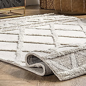 nuLOOM Kenna Wool Shaggy High-Low Geometric Trellis Area Rug, 9' x 12', Ivory