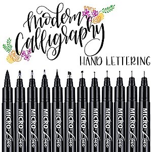 Dyvicl Hand Lettering Pens, Calligraphy Brush Pens Art Markers for Beginners Writing, Sketching, Art Drawing, Illustration, Scrapbooking, Journaling, Black Ink Pen Set, 12 Size