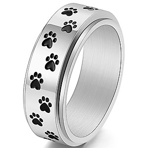 Jude Jewelers 8mm Stainless Steel Rotate Spinner Dog Cat Paw Style Wedding Band Ring (Silver, 11)