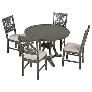 Bellemave 5 Piece Round Dining Table Set for 4 Round Dining Room Table Set with Storage Shelf Retro Round Table with 4 Chairs for Dining Room Dinette Breakfast Nook, Gray