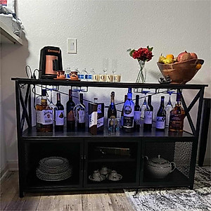 YITAHOME 55" Coffee Bar Cabinet with LED Lights Power Outlets, Industrial Liquor Cabinet Home Wine Bar Table with Wine Rack Storage Sideboard Buffet Cabinet for Living Room Kitchen Dining Room