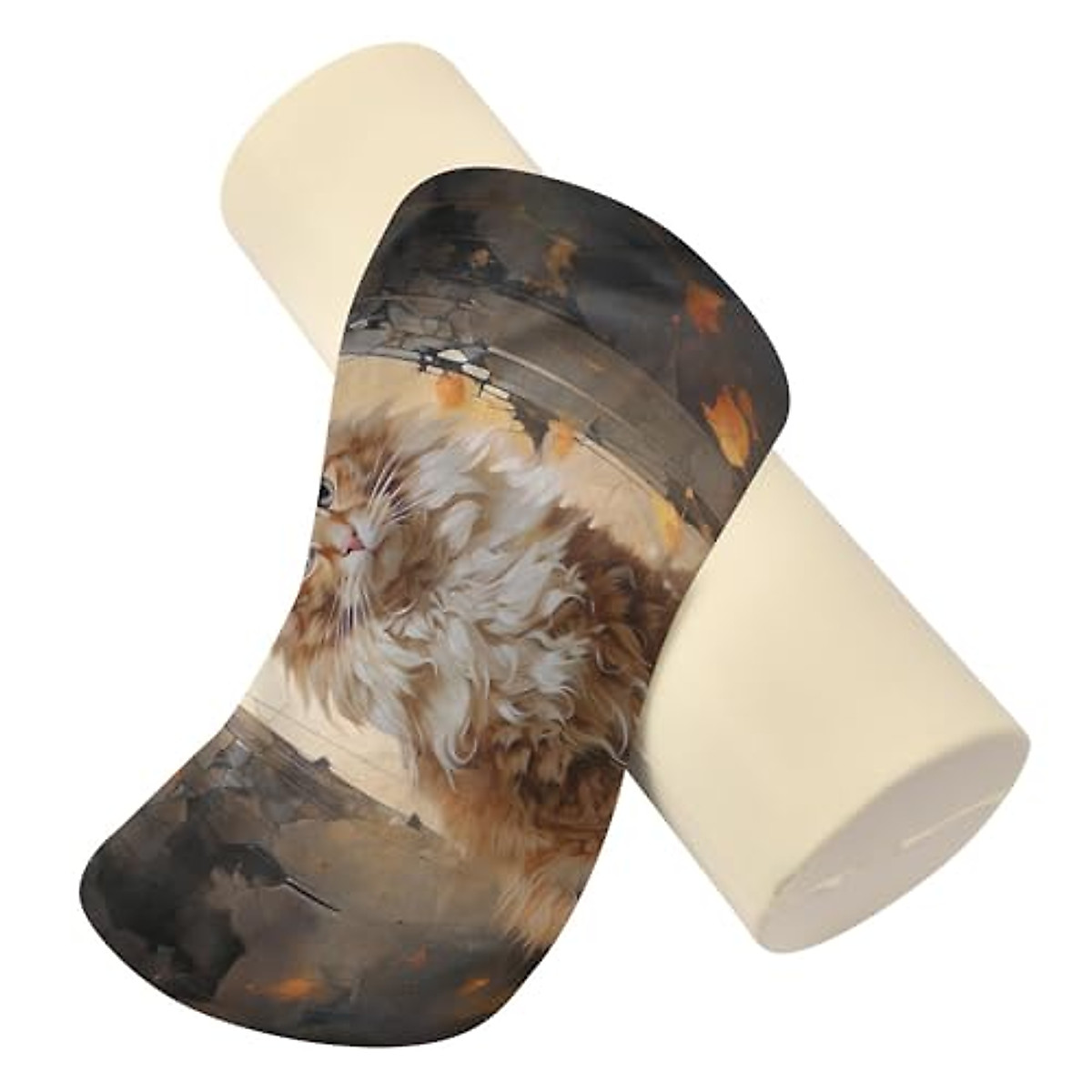 xigua Cat Neck Roll Pillow for Neck Relief with Removable Washable Cover - Memory Foam Round Cylinder Bolster, Ergonomically Designed for Head, Neck, Back, and Legs