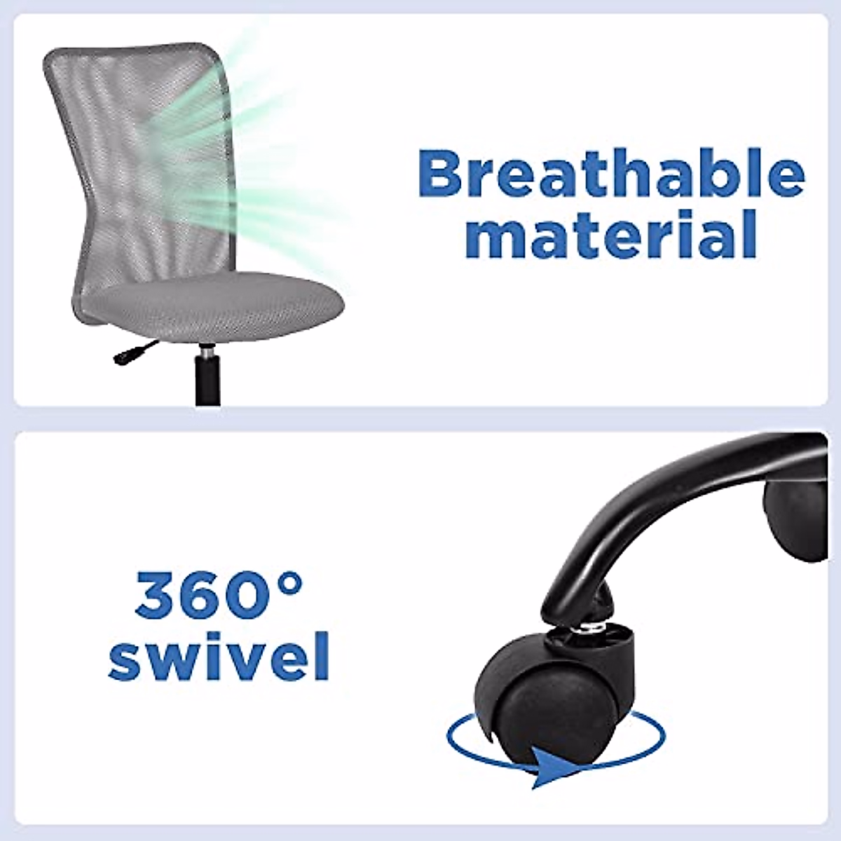 Mesh Breathable Home Office Chair Mid Back Mesh Desk Chair Ergonomic Adjustable Chair with Lumbar Support Armless Modern Rolling Swivel Chair for Women&Men Adults（Grey）