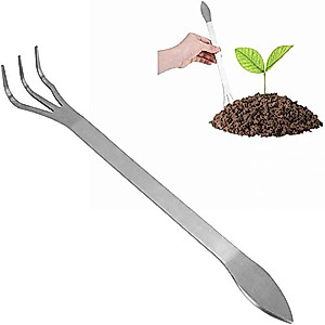 GOTOTOP Bonsai Rake Lightweight 3-Prong Stainless Steel Root Rake Loosen Soil Bonsai Tree Toool with Ergonomic Handle for Outdoor