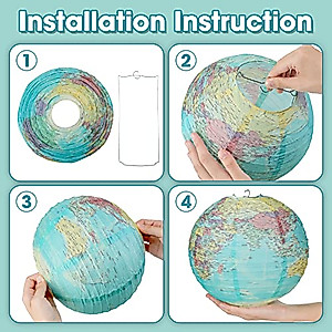 Retisee 12 Pcs 10 Inch Map Classroom Decorations Travel Themed Party Decorations World Map Globes Hanging Paper Lantern Earth Day Decorations for Home Earth Theme Party Decor Supplies
