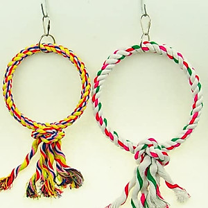 Bird Toys Metal Cotton Rope Swing Bird Toys Circle Ring Parrot Perch Swings Toys Balanced Ring Shape Parrot Cage Toys Bird Hanging Swing Ladder Chewing Toys(Color Randomly) (Large)