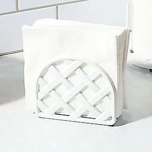 Home Basics Weave Freestanding Cast Iron Napkin Holder | Rubber Feet | Enamel Coating | Great for Cloth or Paper Napkin (White)