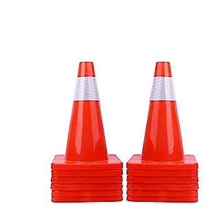 [ 12 Pack ] 18" Traffic Cones PVC Safety Road Parking Cones Weighted Hazard Cones Construction Cones for Traffic Fluorescent Orange w/4" Reflective Strips Collar