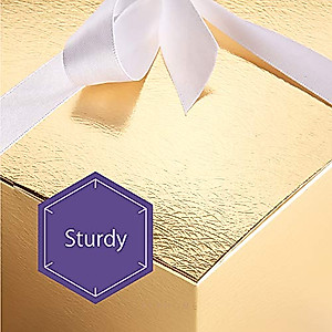 PACKHOME 10 Gold Gift Boxes 8x8x4 Inches, Bridesmaid Boxes, Paper Gift Boxes with Lids for Gifts, Crafting, Cupcake Boxes, with Greeting Cards and Satin Ribbons Glossy with Grass Texture