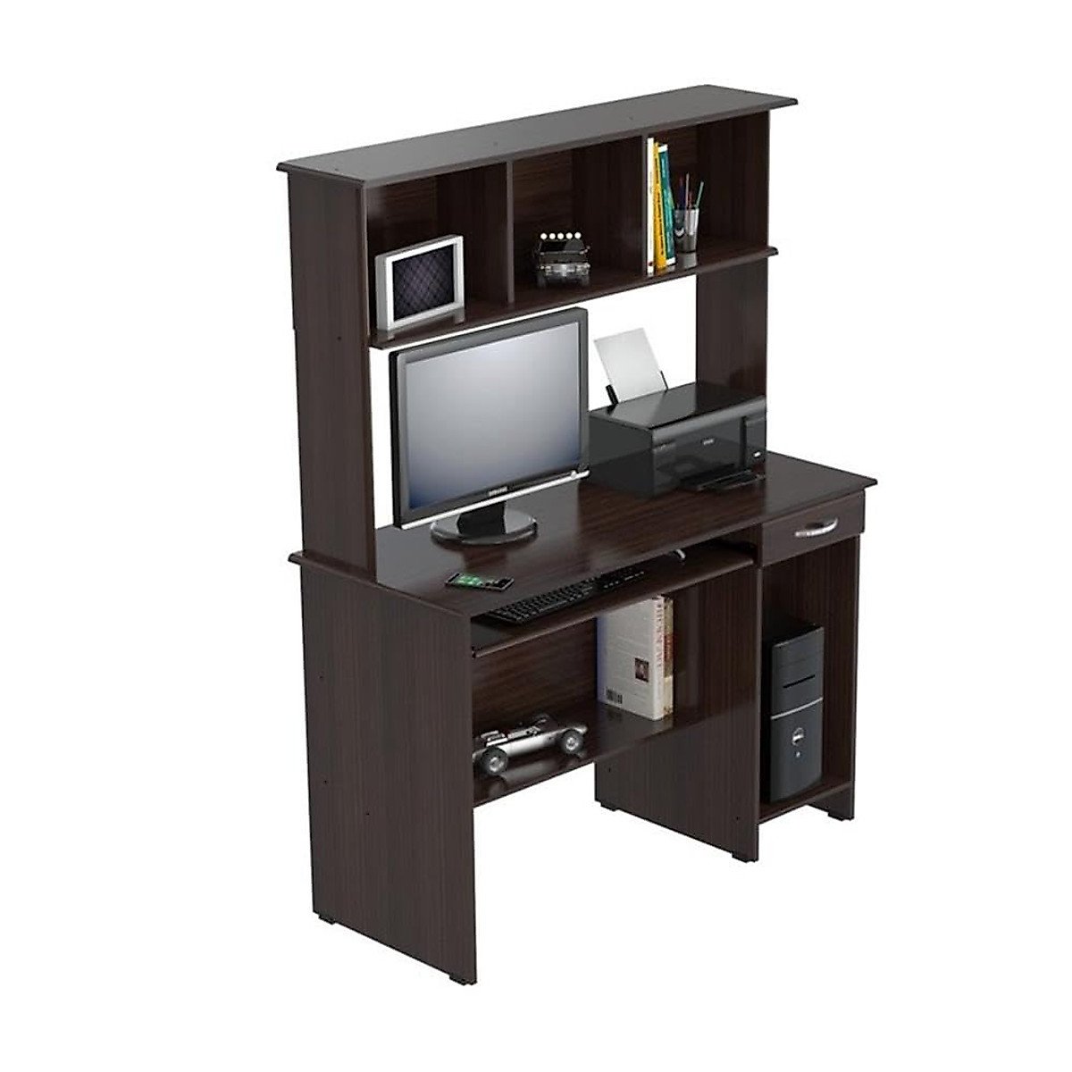 Inval Computer Workcenter with Hutch, Espresso-Wengue