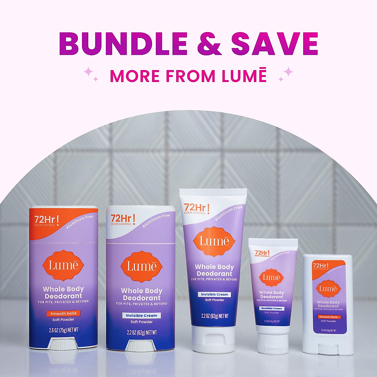 Lume Whole Body Deodorant - Smooth Solid Stick - 72 Hour Odor Control - Aluminum Free, Baking Soda Free and Skin Safe - 2.6 Ounce (Soft Powder)