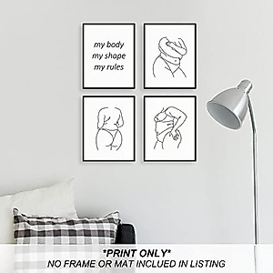 heilkee Feminist Wall Art Black and White Minimalist Line Art Prints for Bedroom Aesthetic Modern bathroom Decor Woman Body Positive Gifts(UNFRAMED 8x10in)