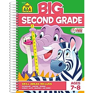 School Zone - Big Second Grade Workbook - 320 Spiral Pages, Ages 7 to 8, 2nd Grade, Word Problems, Reading Comprehension, Phonics, Math, Science, and More (Big Spiral Bound Workbooks)
