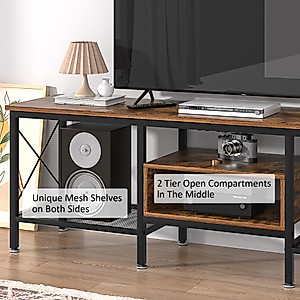 VECELO Industrial TV Stand for 70 Inch Television Cabinet 3-Tier Console with Open Storage Shelves, Entertainment Center Metal Frame for Living Room, Bedroom, 63 Inch, Dark Brown