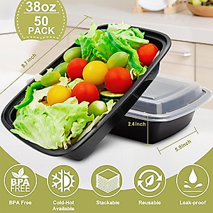 Meal Prep Containers Reusable - 38oz Food Storage Containers with Lids - 50 Pack Plastic To Go Food Containers, Disposable To Go Containers with Lids BPA Free, Microwave/Dishwasher/Freezer Safe