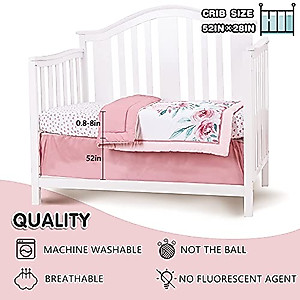 Honkaii Swan Crib Bedding Set for Girls 3pcs, Crib Sheet, Crib Skirt, Crib Quilt Included, Pink Crib Sets