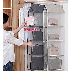 iEventStar 4 Grids Pockets Hanging Bag Handbag Purse Storage Organizer Holder for Wardrobe Closet Hanging Shelves (Gray, 4 Grids)
