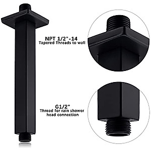 Anpean 8 Inch Square Ceiling Mounted Shower Arm and Flange, Matte Black