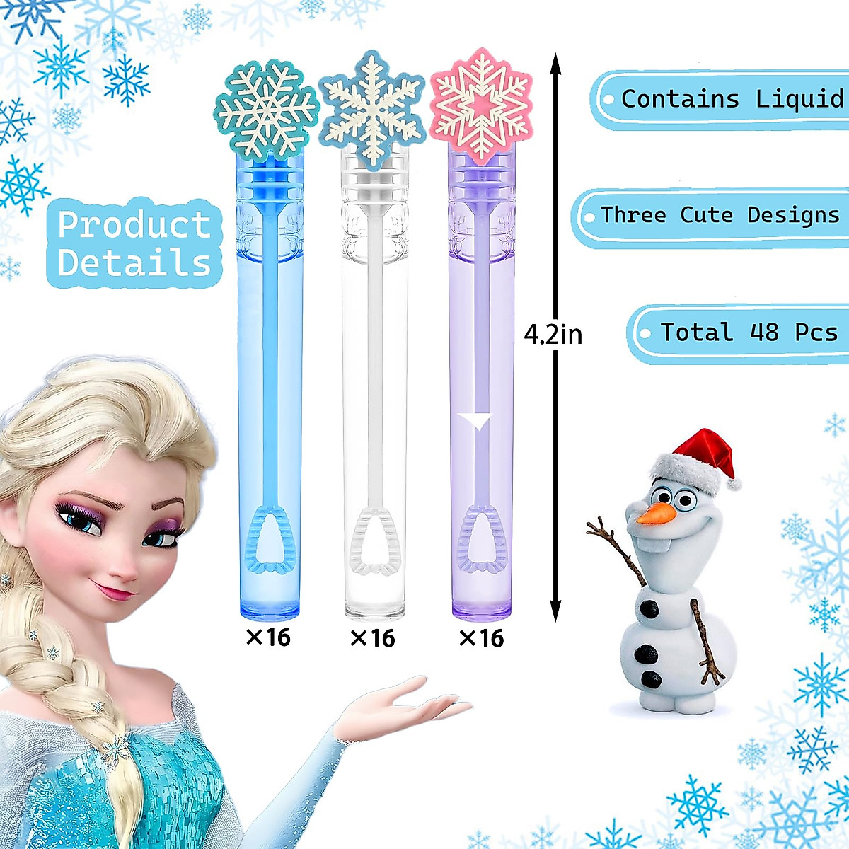 Fxswety 48Pcs Frozen Mini Bubble Wands for Kids Frozen Party Favors Frozen Birthday Party Supplies Snowflake Bubble Prizes Valentine Christmas Wedding Party Favors Goodie Bag Stuffers