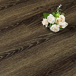 FunStick 6"x36" 10 Pcs Vinyl Flooring Peel and Stick Floor Tile Bathroom Dark Brown Wood Sticky Floor Tiles Peel and Stick Wood Planks for Walls Waterproof Peel n Stick Flooring for Kitchen Bedroom