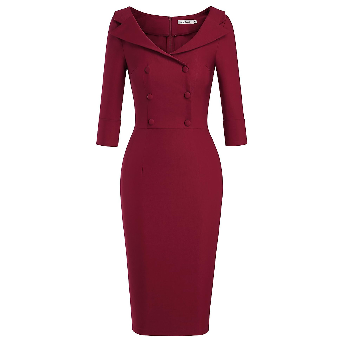 MUXXN Lady Retro 1950s Style Fashion Knee Length Wedding Long Dress for Womens (Burgundy XL)