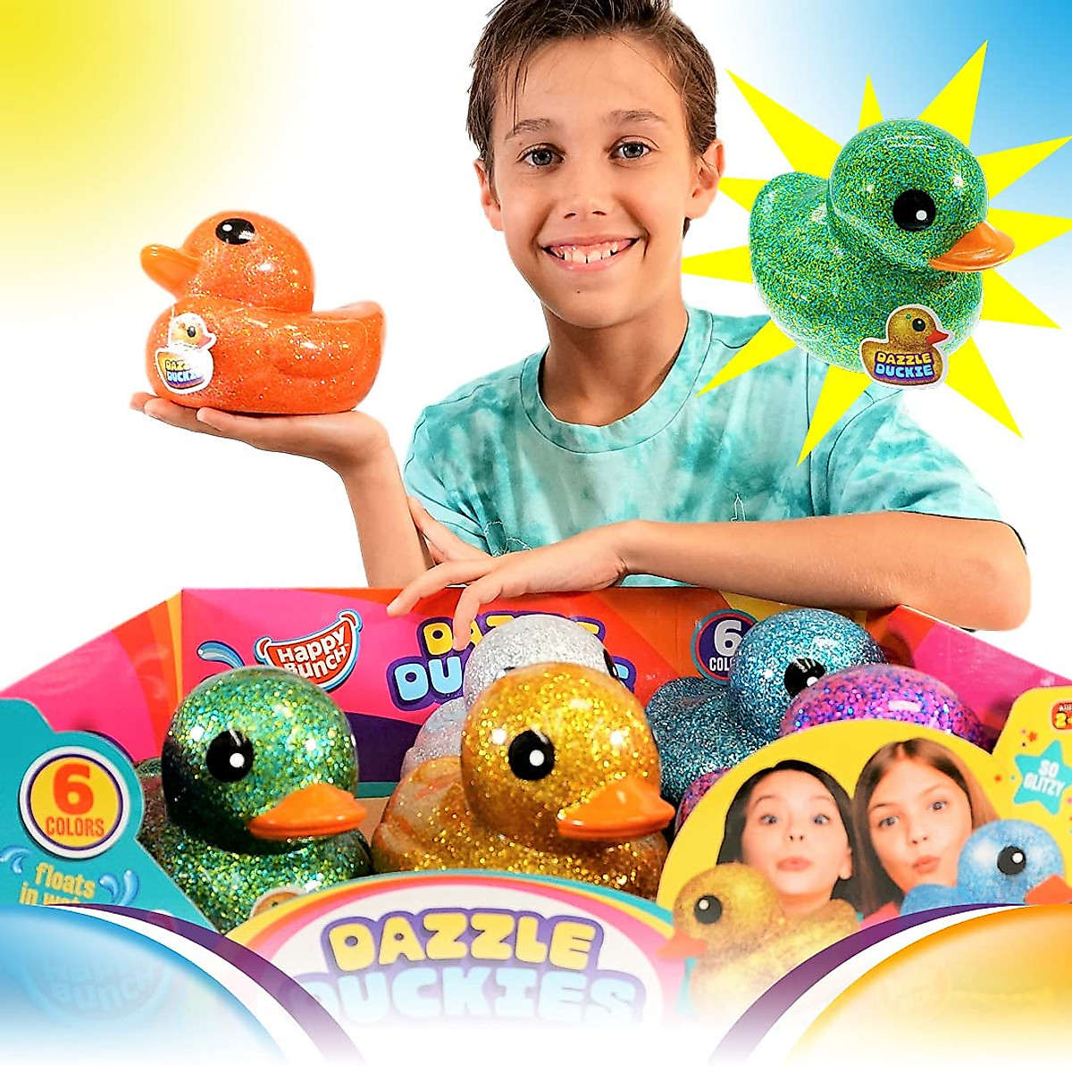 JA-RU Giant Glitter Rubber Ducks (1 Duck Assorted) 7" Large Rubber Duck. Kid Bath Toys. Stress Relief Fidget. Beach & Pool Toy. Baby Shower & Birthday Party Favors. 4346-1s