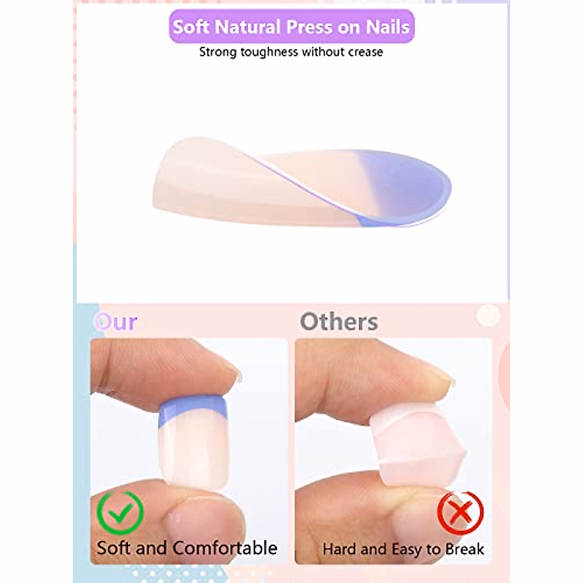 Yokilly 120pcs French Tip Press on Nails Short, Natural French Fake Nails, Acrylic False Nails Kit Including 12 Size False Nails, Multicolor Nails Tips Sets with Nail Glue Stickers, Files and Stick