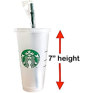 Starbucks 6 Pack Bundle - Reusable Frosted 24 oz Cold Cups with Lid and Green Straw w/ Stopper