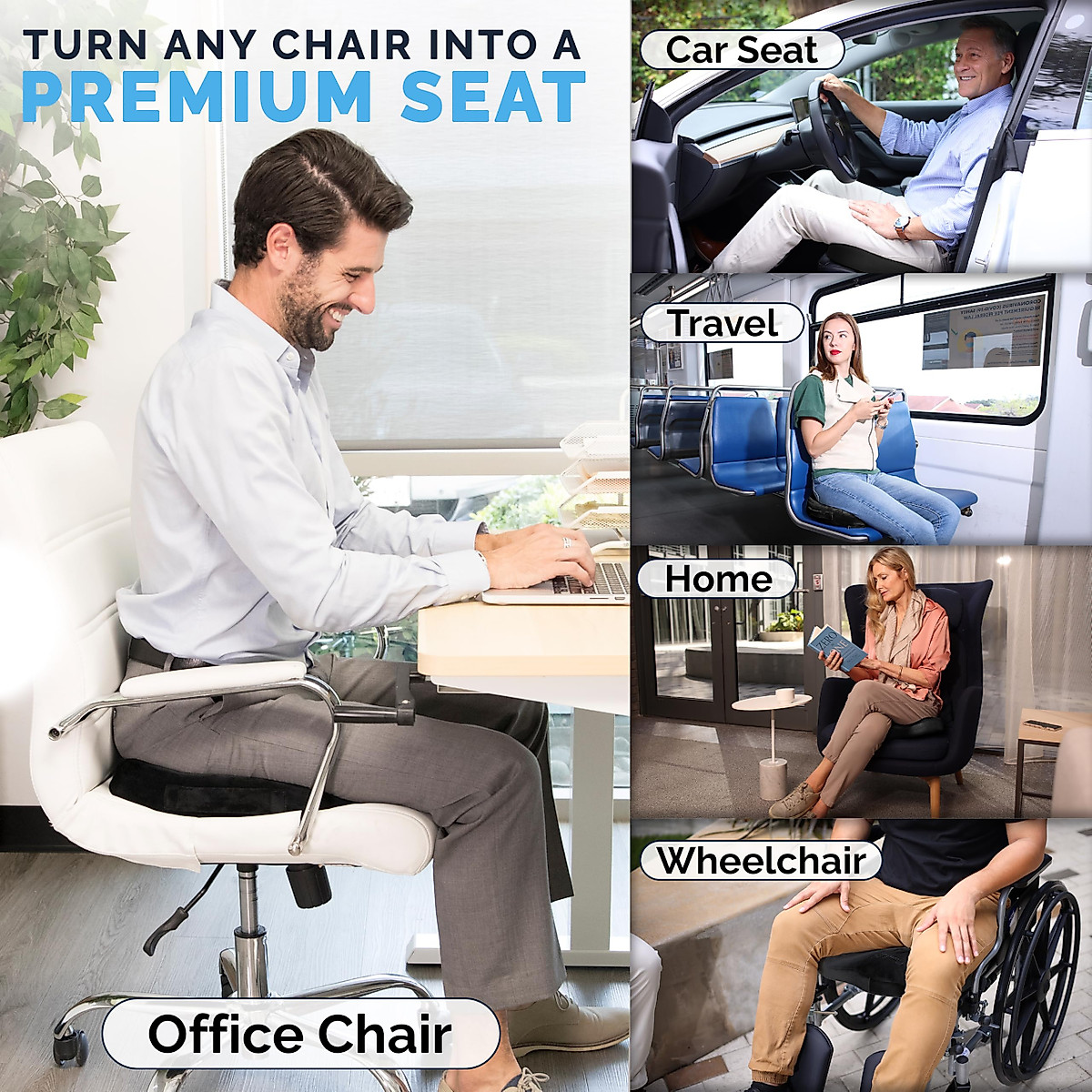 ComfiLife Gel Enhanced Seat Cushion - Non-Slip Orthopedic Gel & Memory Foam Coccyx Cushion for Tailbone Pain - Office Chair Car Seat Cushion - Sciatica & Back Pain Relief (Black)