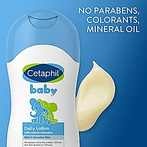 Cetaphil Baby Daily Lotion with Organic Calendula, NEW 13.5 fl oz, Vitamin E, Sweet Almond & Sunflower Oils, Mineral Oil Free, Paraben Free, Dermatologist Tested, Clinically Proven for Sensitive Skin