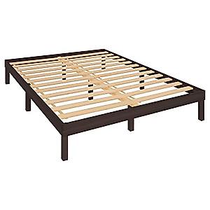 Naomi Home Lucia 14 Inch Solid Wood Platform Bed Full Bed Frame, Pine Wood Full Platform Bed Frame, No Squeak Bed Frame, Bed Frame Full Size, No Box Spring Needed, Sturdy Bed Frame - Espresso