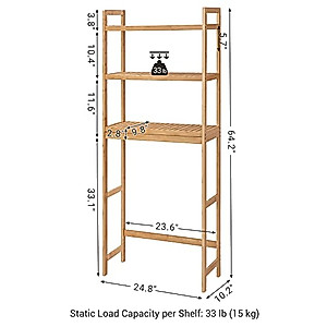 SONGMICS Over The Toilet Storage, 3-Tier Bamboo Over Toilet Bathroom Organizer with Adjustable Shelf, Fit Most Toilets, Space-Saving, Easy Assembly, Natural UBTS001N01